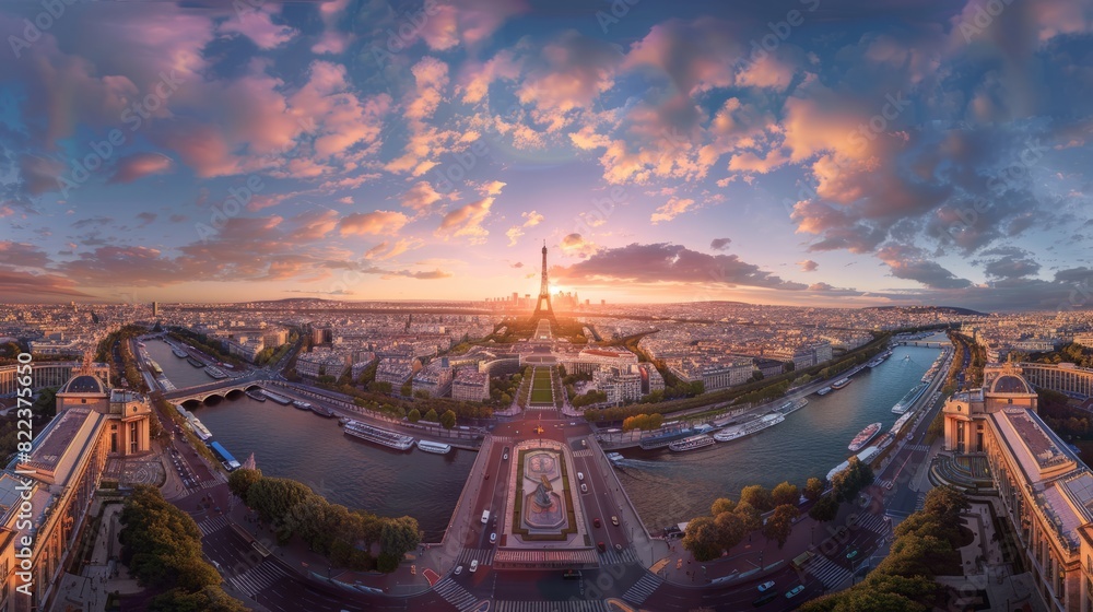Paris aerial panorama with river Seine and Eiffel tower, France ...