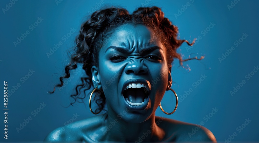 Beautiful attractive black woman model emotional angry woman screaming ...