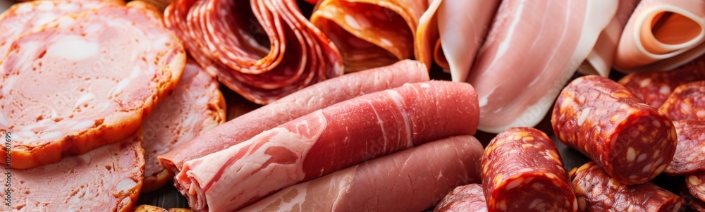 Many different types of meats on a plate, processed meats food product ...
