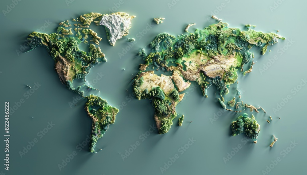 3d rendering of a relief map of the world. World map illustration Stock ...