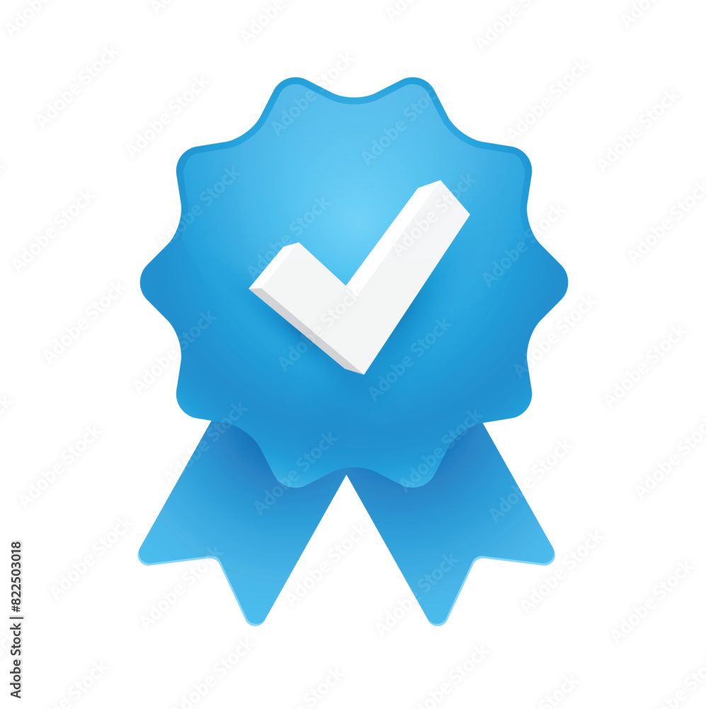 Blue Ribbon Badge With White Check Mark Signifying Achievement and ...