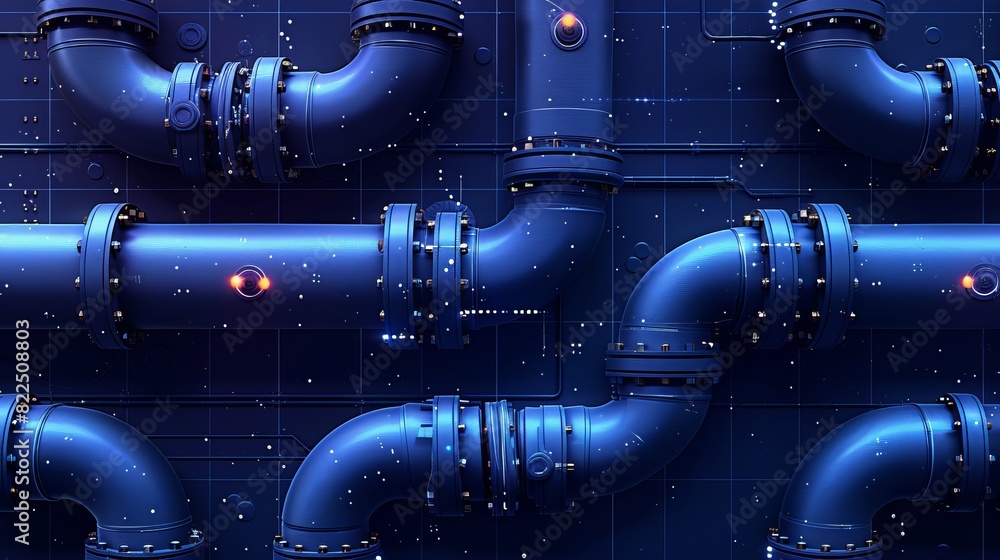 Horizontal industrial seamless pattern: white piping on a blue ...