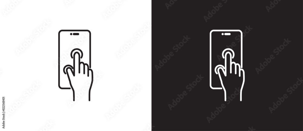 Two finger touch gesture icon on smart phone, mobile phone tuching and ...