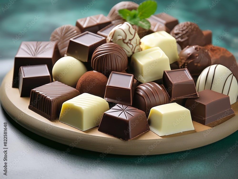 An ultrarealistic photograph of a platter filled with various types and ...