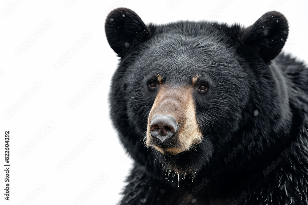 Mystic portrait of American Black Bear in studio, copy space on right ...