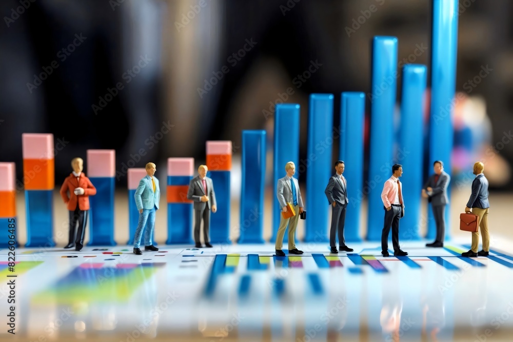 Miniature business figures 3d bar chart, concept trading on stock ...
