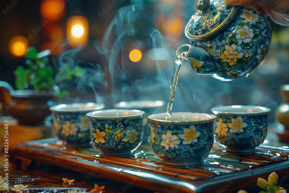 Tea ceremony unfolding with graceful movements, as a ceremonial tea ...
