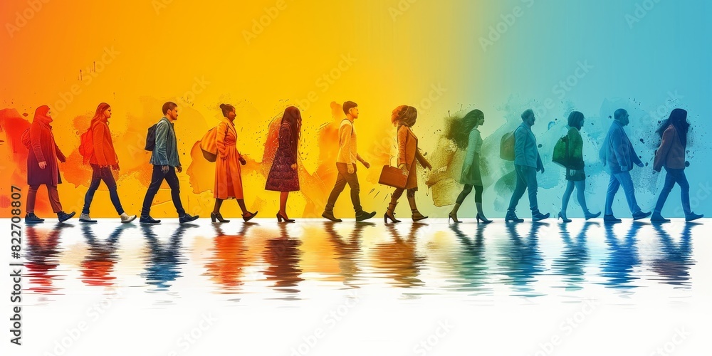 People of all colors walking together, inclusive business mindset ...