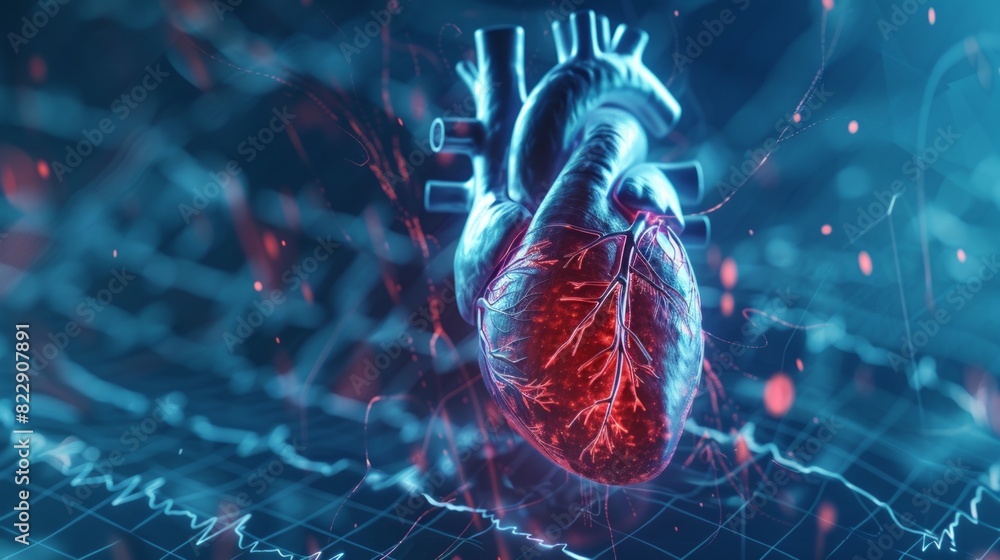 Anatomy of human heart on ecg medical background. 3d render. Cardiology ...