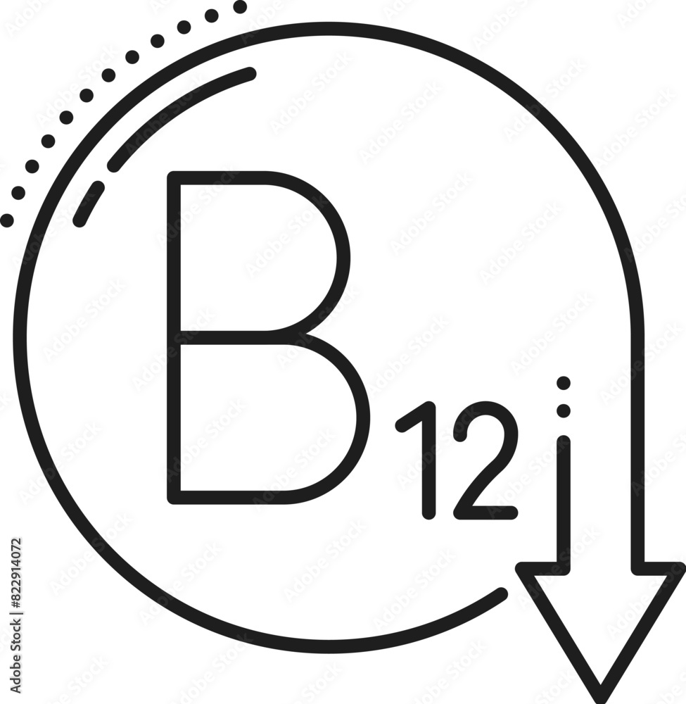 Vitamin B12 deficiency anemia symptom line icon of hematology medicine ...