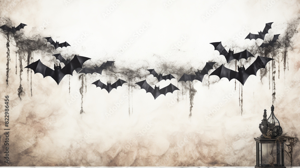 Horrific black bats swarm isolated on white Halloween background ...
