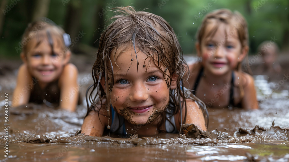 Kids Playing in Mud - Children playing in mud after the rain, making mud pies and enjoying the ...