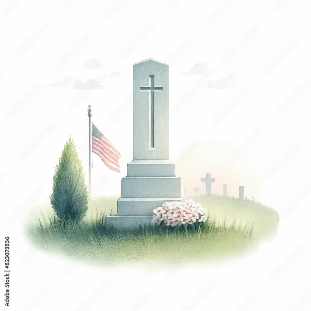 Veterans' memorials and cemeteries. watercolor illustration, Perfect ...