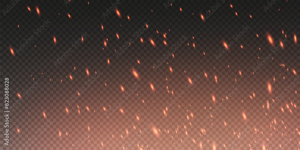 Burning hot sparks effect with embers burning ash and smoke flying in ...