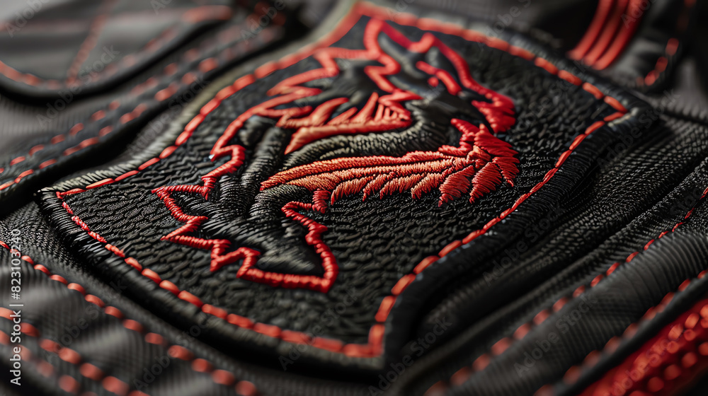 Motorcycle club patch mockup, bold design, black and red colors ...