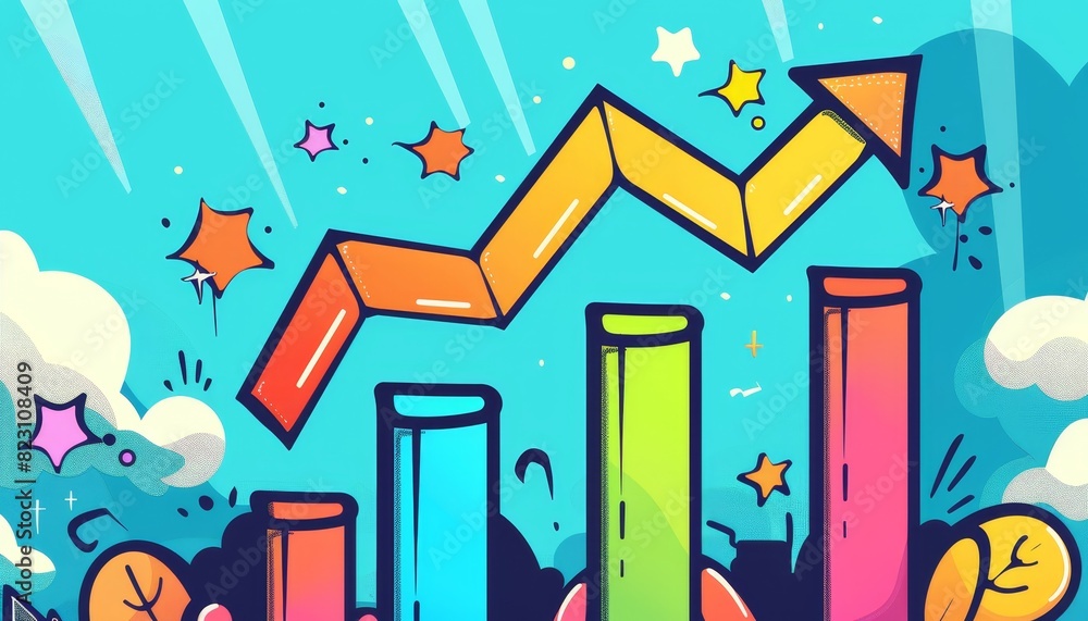 Elevate your design with a dynamic comic-style bar graph icon bursting ...