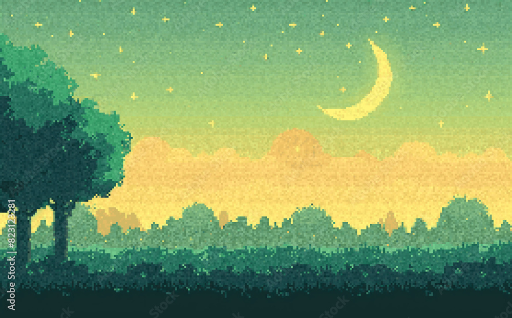 pixel art game background night sky with a full moon fantasy landscape ...