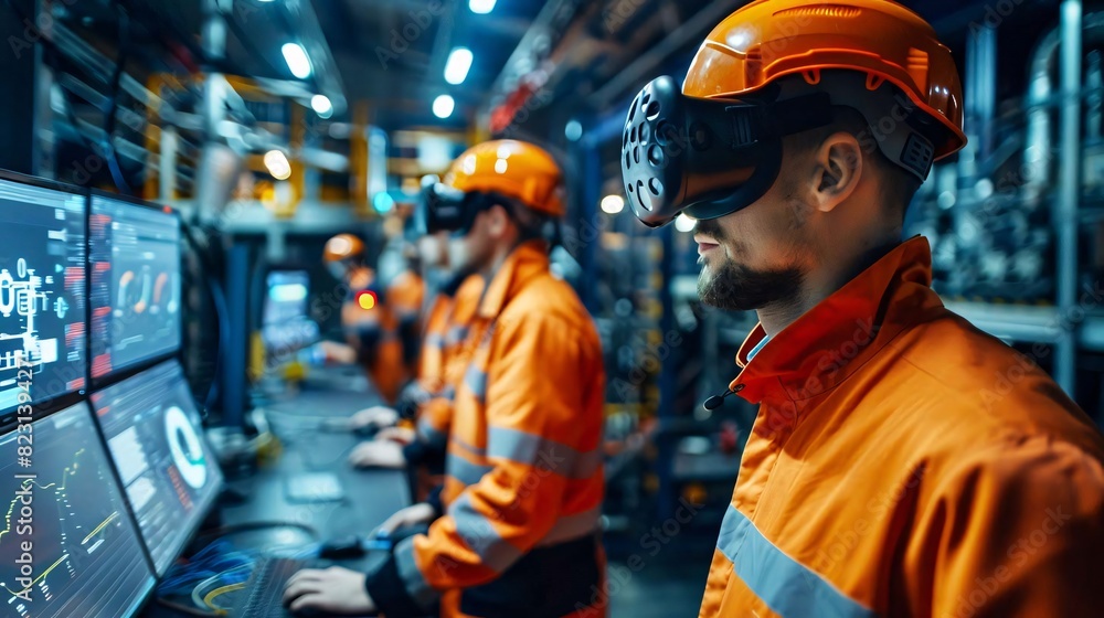 Engineers collaborating remotely through a virtual reality interface ...