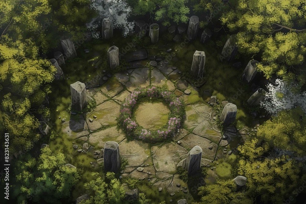 DnD Battlemap Druid circle battle map in a forest clearing. Stock ...