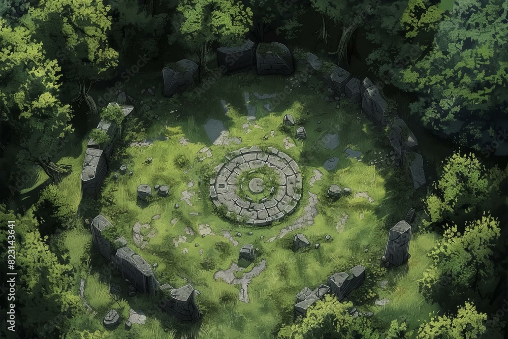 DnD Battlemap Druid Circle Battlemap, lush forest clearing for magical ...