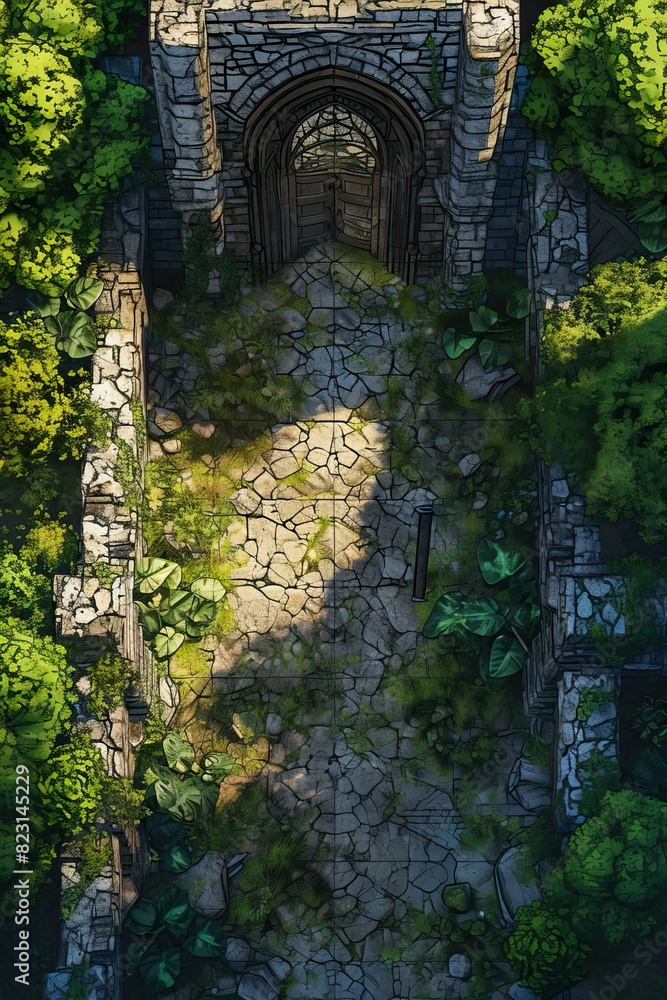 DnD Battlemap Enchanted Meadow: A battle map with an opened door. Stock ...