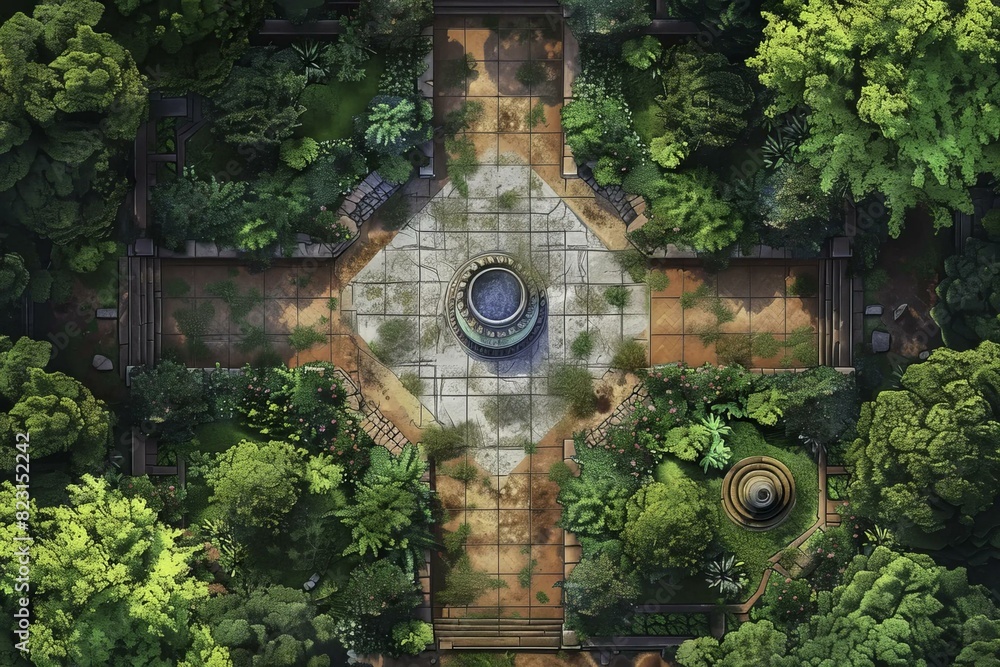 DnD Battlemap Monastery Garden Battlemap, lush garden with pond and ...