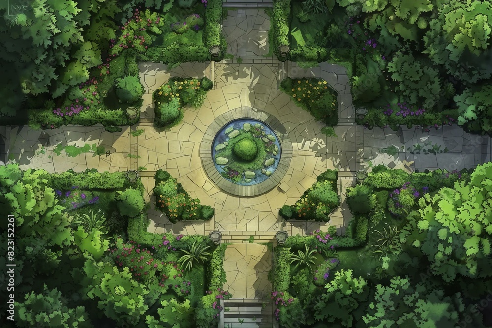 DnD Battlemap Monastery Garden Battlemap Résumé: This image depicts a ...
