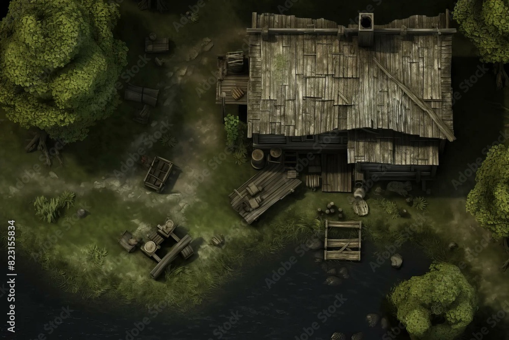 DnD Battlemap Twisted Swamp Hut - A small wooden house in a swamp Stock ...