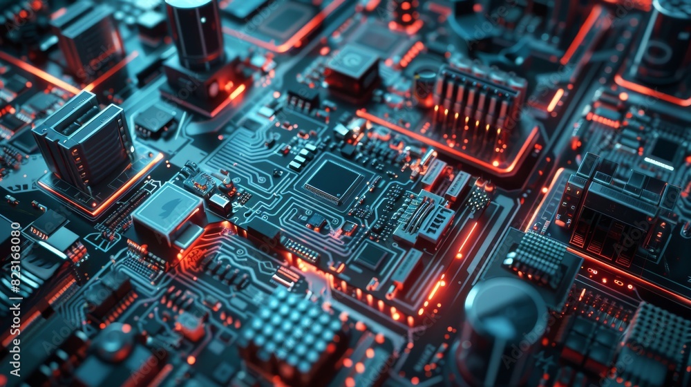 The 3D VFX graphics design of printed circuit boards, computer ...