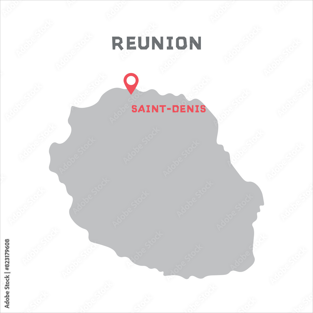 Reunion vector map illustration, country map silhouette with mark the ...