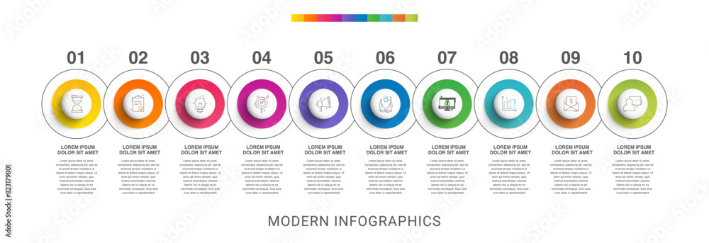 Modern infographics vector template. Cyclic infographic with 10 circles ...