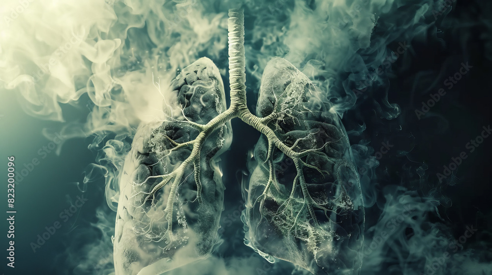 The picture shows a human lung made of toxic smoke. It's a ...