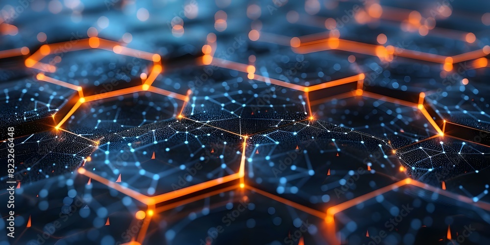 Illustrazione stock di Hexagonal grid pattern of Graphene Neural network molecular structure in ...