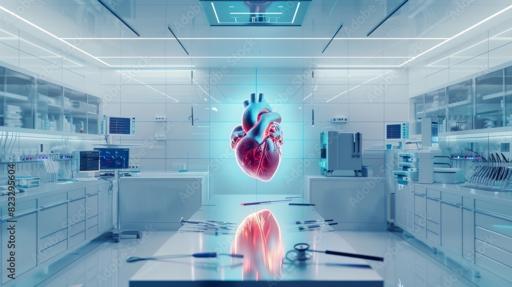 Medical healthcare digital hologram anatomy of human heart and organs ...