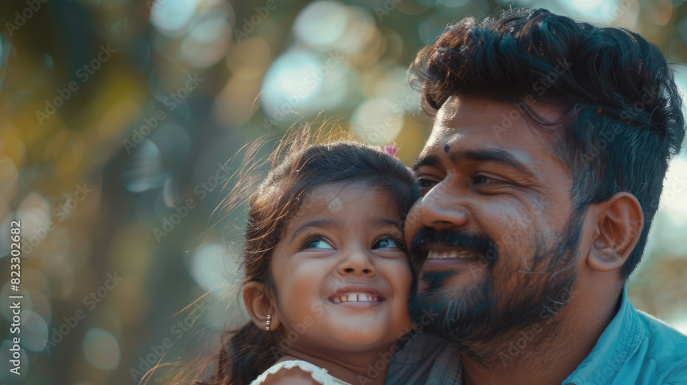 Happy loving young Indian dad and pretty preschool daughter kid looking ...