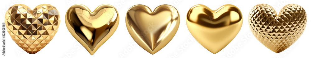 3D gold hearts png on transparent background Stock Illustration | Adobe ...