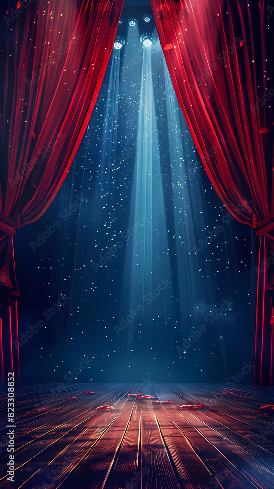 Theater stage with red curtain and steps Stock Illustration | Adobe Stock