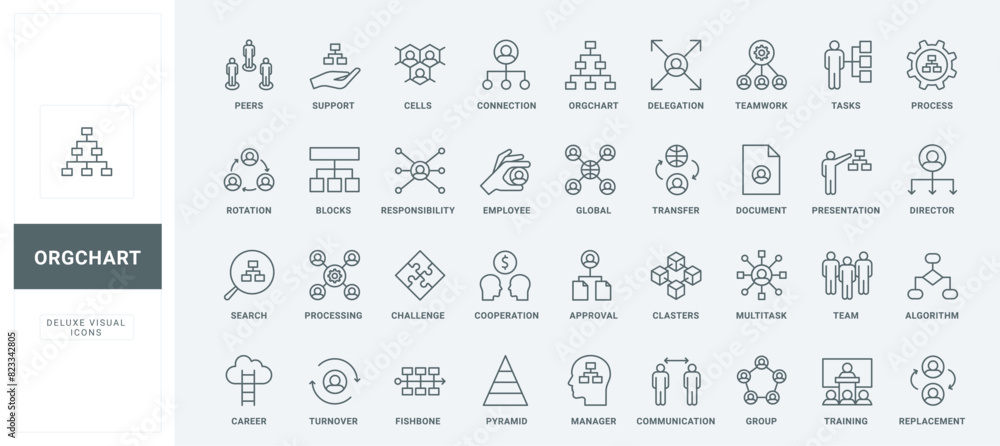 Leadership pyramid, communication between groups and teams thin black ...