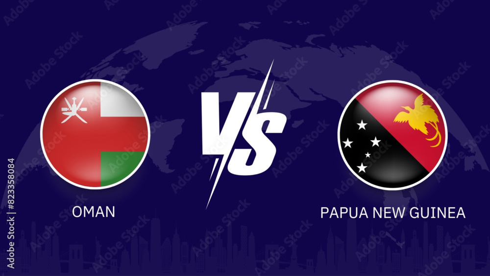 Oman vs Papua new guinea flag, world map and building skyline use for ...