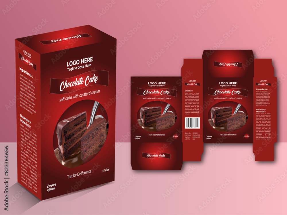 Chocolate cake package Design. Packaging box design with Box dies line ...