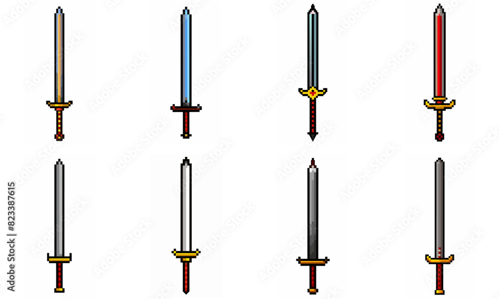 Pixel art weapon sword craft set. Retro rpg style swords isolated ...
