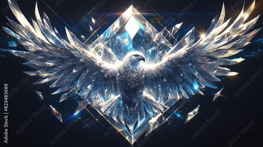 Ilustración de Stock 3D bald eagle made of clear diamonds, shiny ...