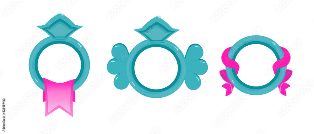 set 3 of avatar badge icons of light blue metal circle with cloth and ...