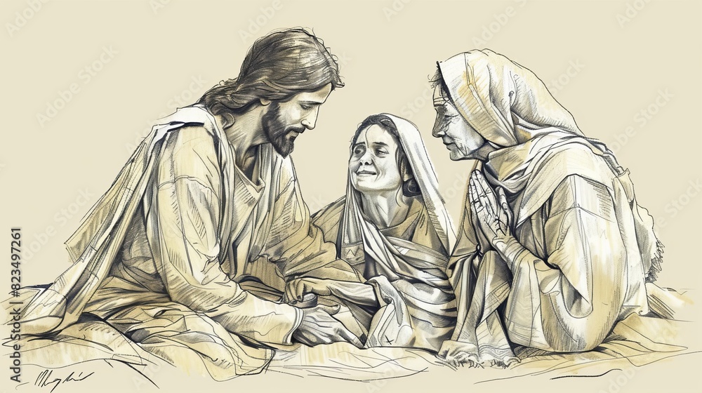 Jesus Comforting Mary and Martha After Lazarus' Death, Biblical ...