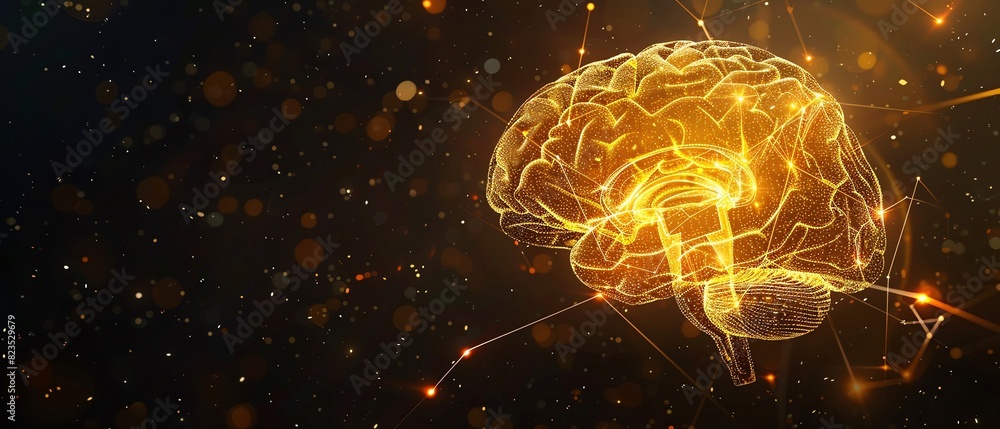 Mustard color digital hologram futuristic brain neuron link on a neuron ...