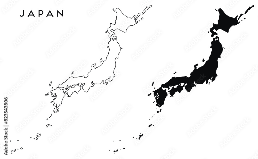 Japan map outlined and blue vector Stock Vector | Adobe Stock