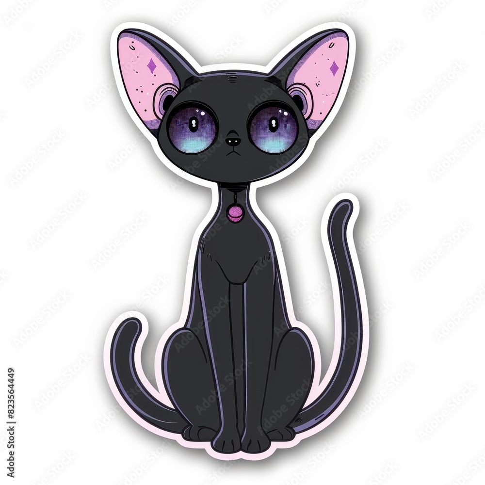 sticker design of a colorful rainbow alien cat on white background ...