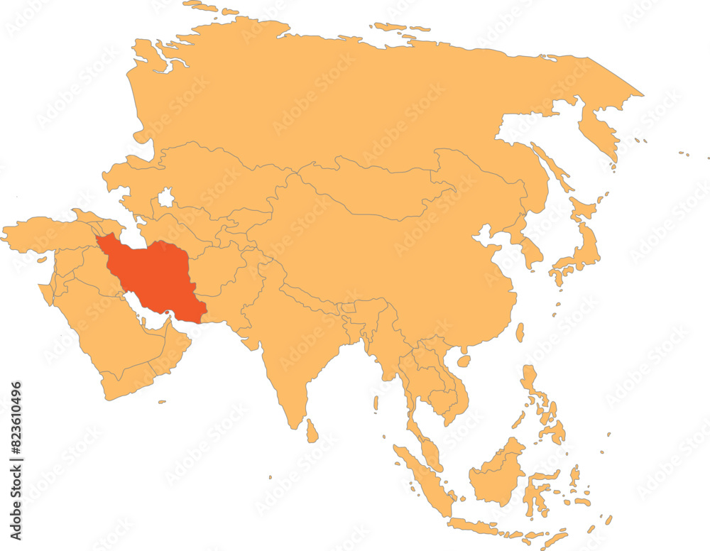 Vector de Stock Highlighted red map of IRAN inside orange detailed ...