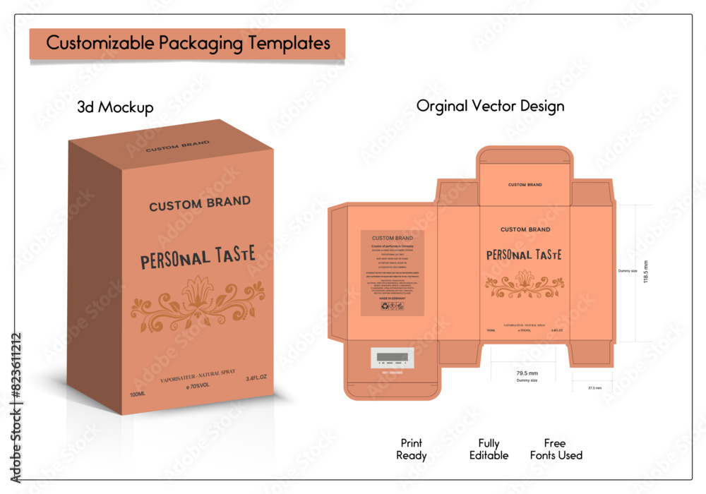 Perfume Packaging design, luxury box design template, Box die line, 3d ...