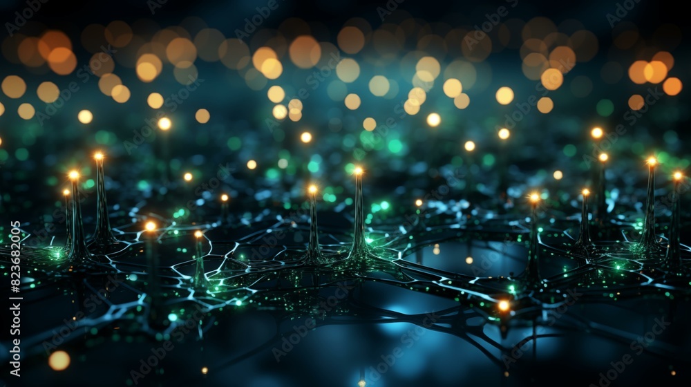 Abstract technology background of a quantum computing system with a cyber network grid and ...